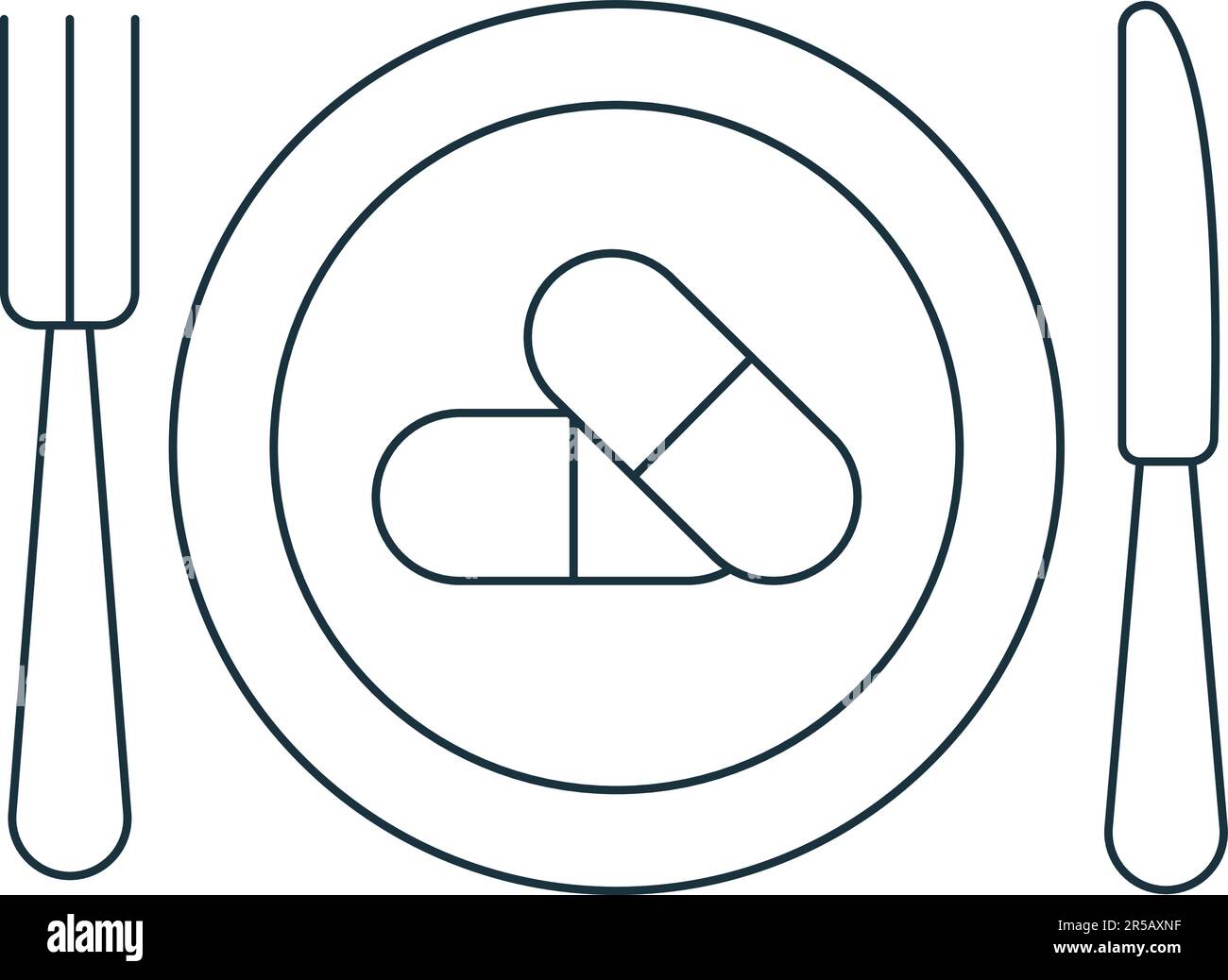 Icône de supplément alimentaire. Affiche monochrome simple de la ...