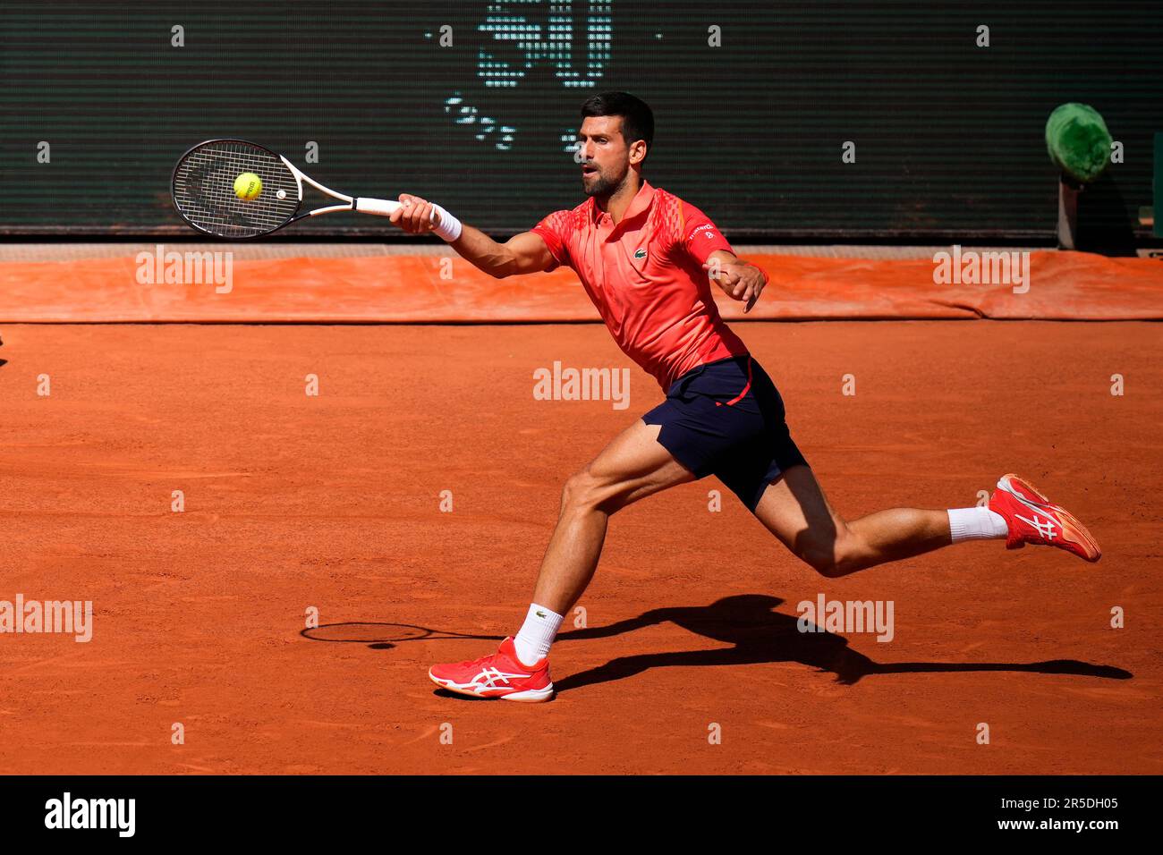 PARIS, FRANCE - JUNE 2: Novak Djokovic plays a forehand during the 3nd round of Roland Garros ...