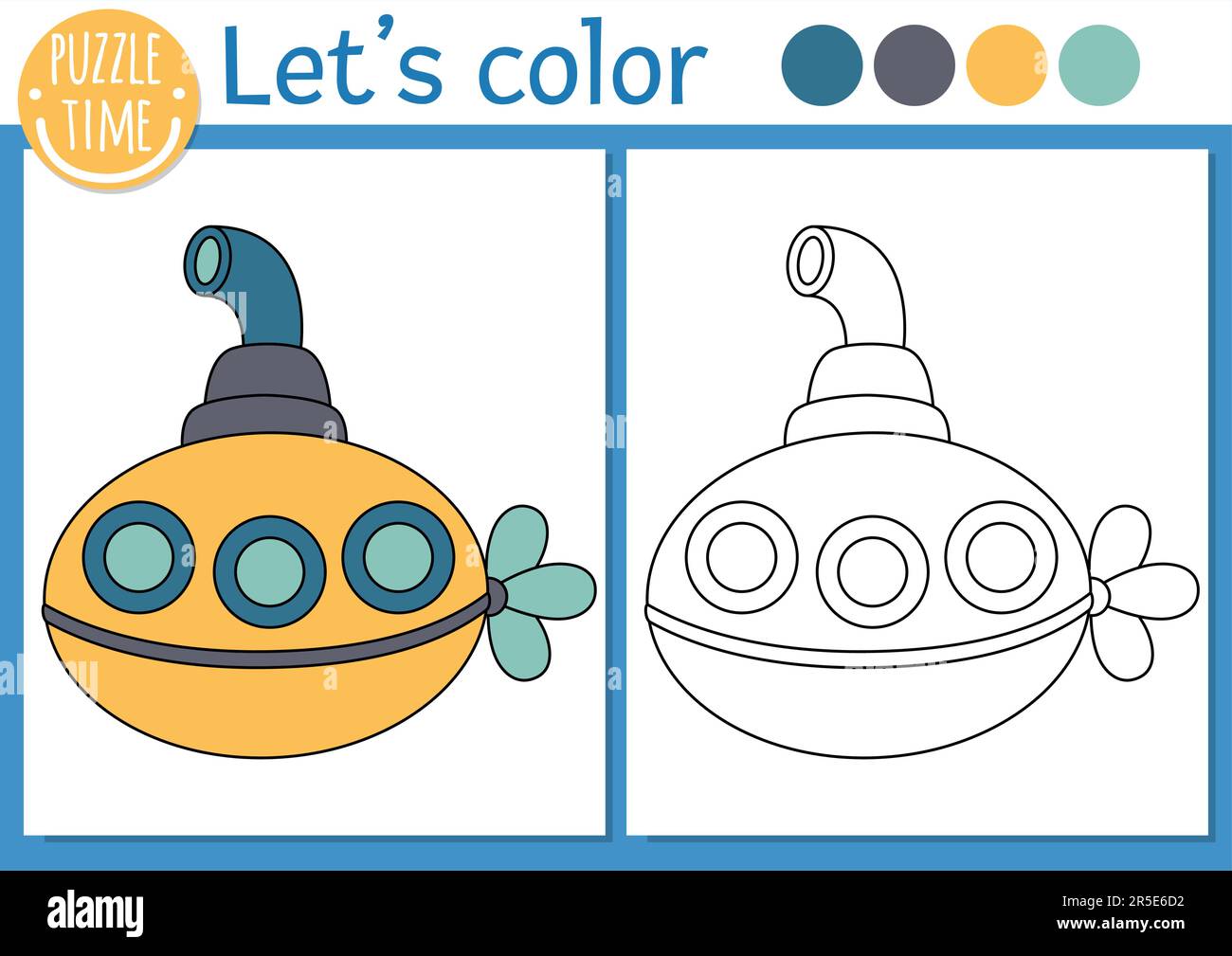 Sous la page de coloriage de la mer pour les enfants avec sous-marin ...