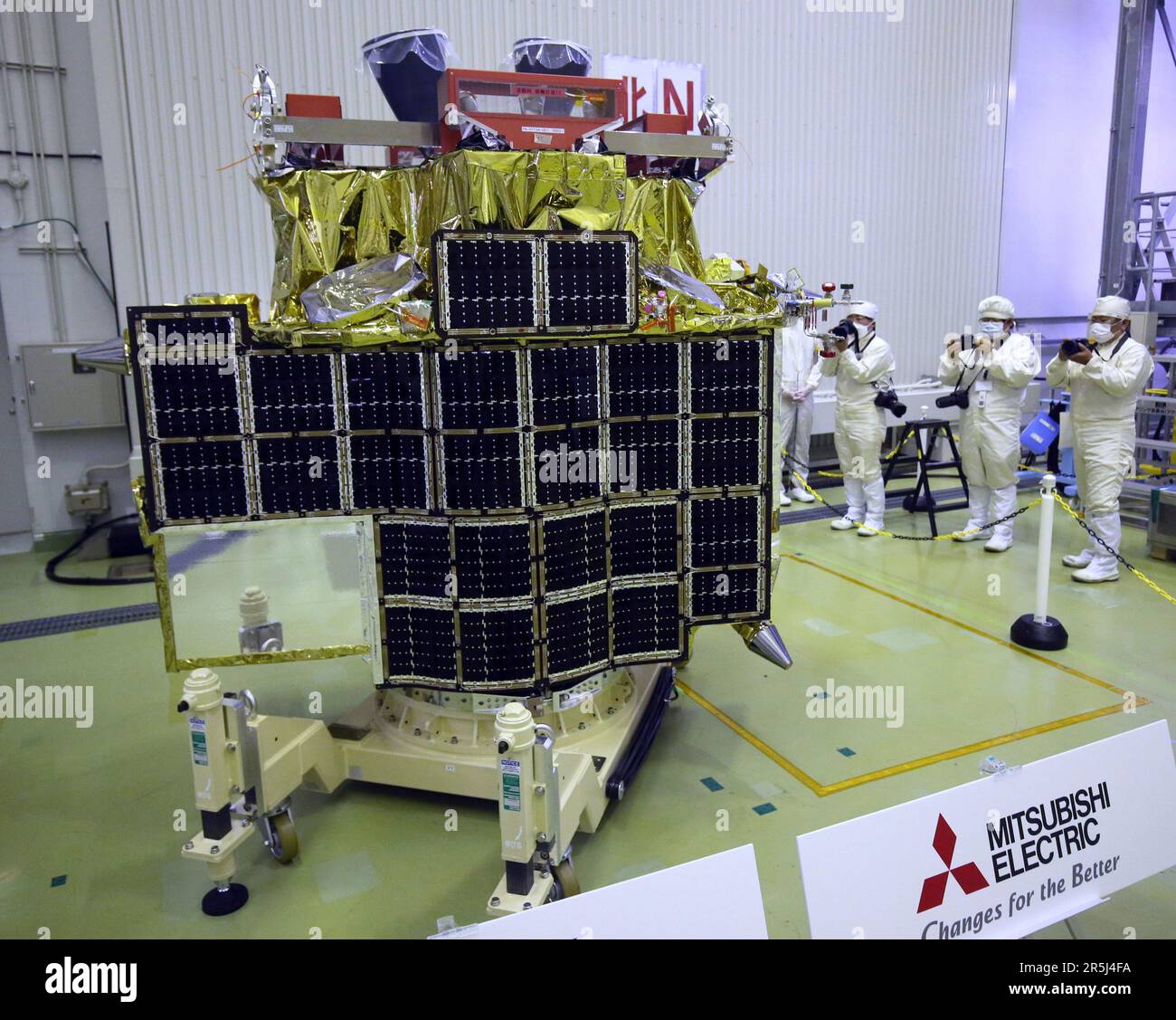 The lunar probe "SLIM" is unveiled at the Tanegashima Space Center in Minamitane Town, Kagoshima ...