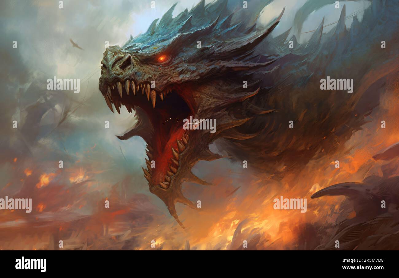 Une peinture numérique détaillée dépeint un redoutable dragon ...