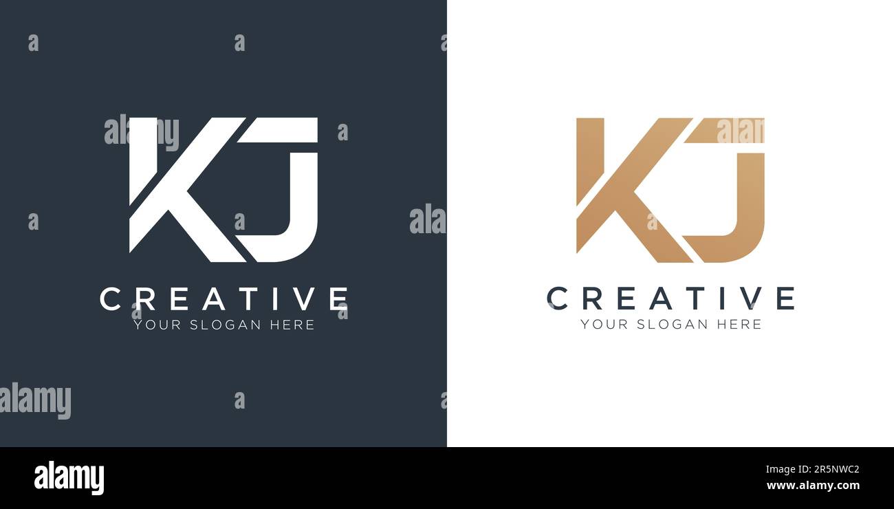 Modèle de logo lettre kJ de luxe couleur or et blanc. Design original ...