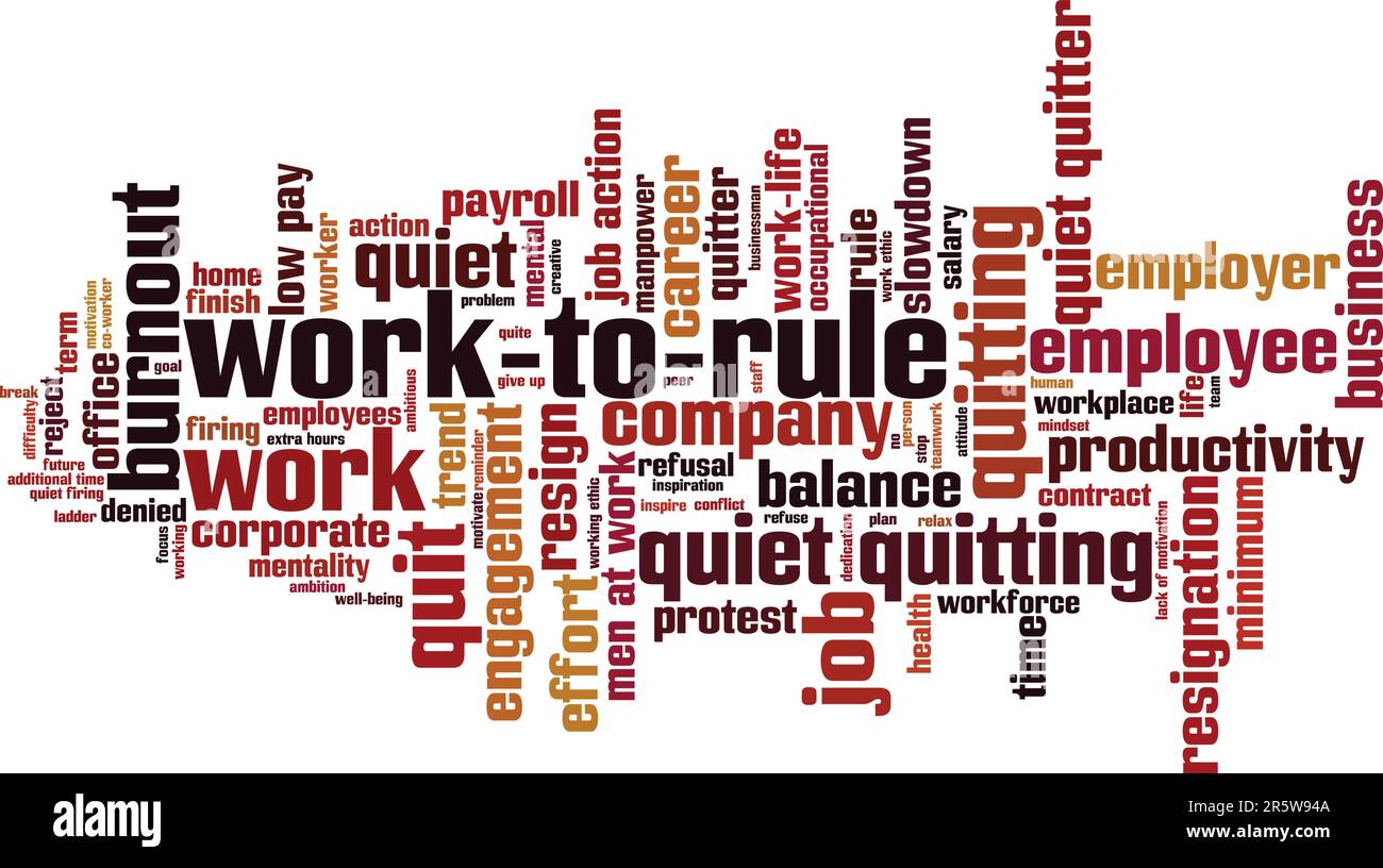 Concept de cloud de mots de travail à la règle. Collage composé de mots ...