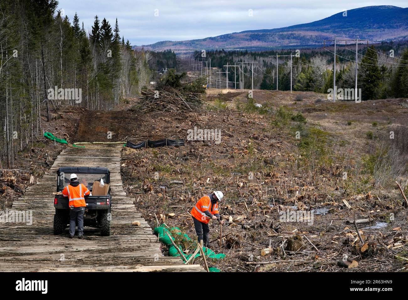 FILE - Workers for Northern Clearing pound stakes to mark land on an ...