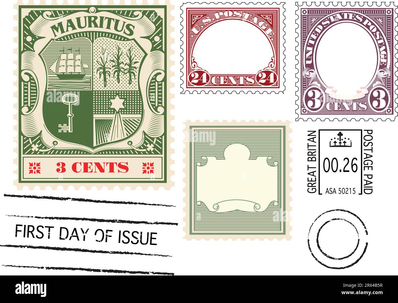 jeu d'anciens timbres-poste et modèle de timbre vierge Image ...