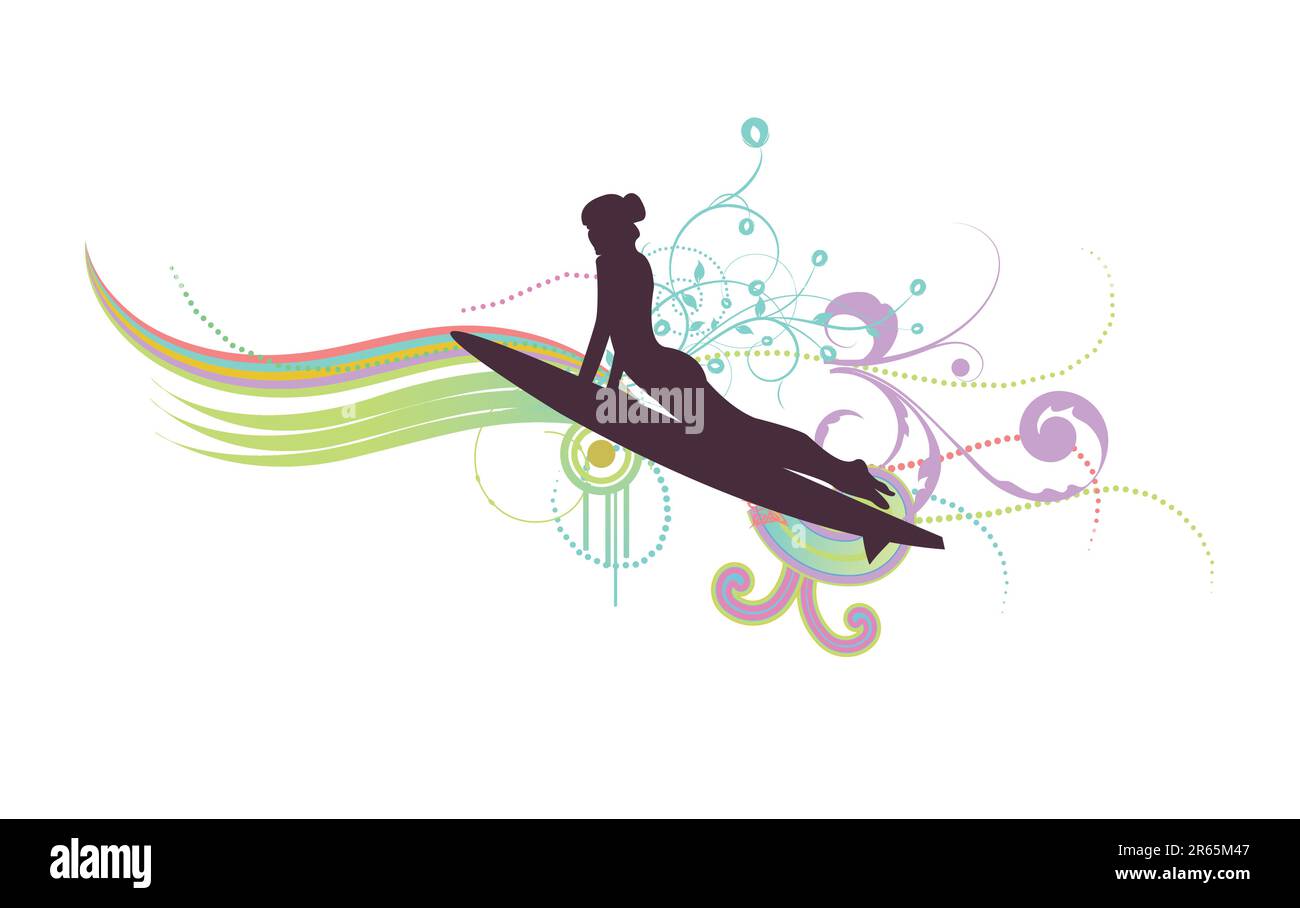 Pretty girl surfer Banque d'images vectorielles - Alamy