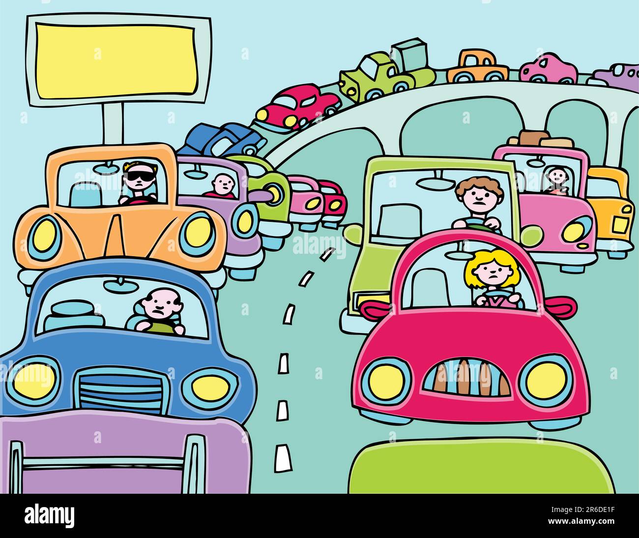 Autoroute route embouteillage voitures Banque d'images vectorielles - Alamy