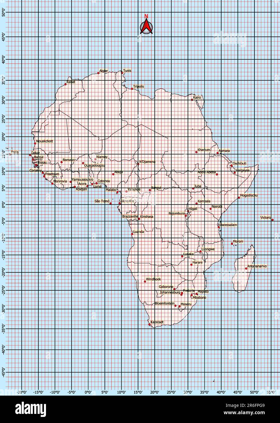 Carte de l'Afrique Coordonnées géographiques latitude et longitude ...