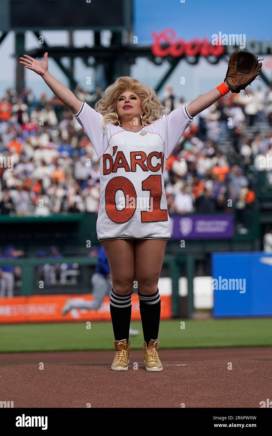 San Francisco Drag Laureate D'Arcy Drollinger gestures before throwing ...