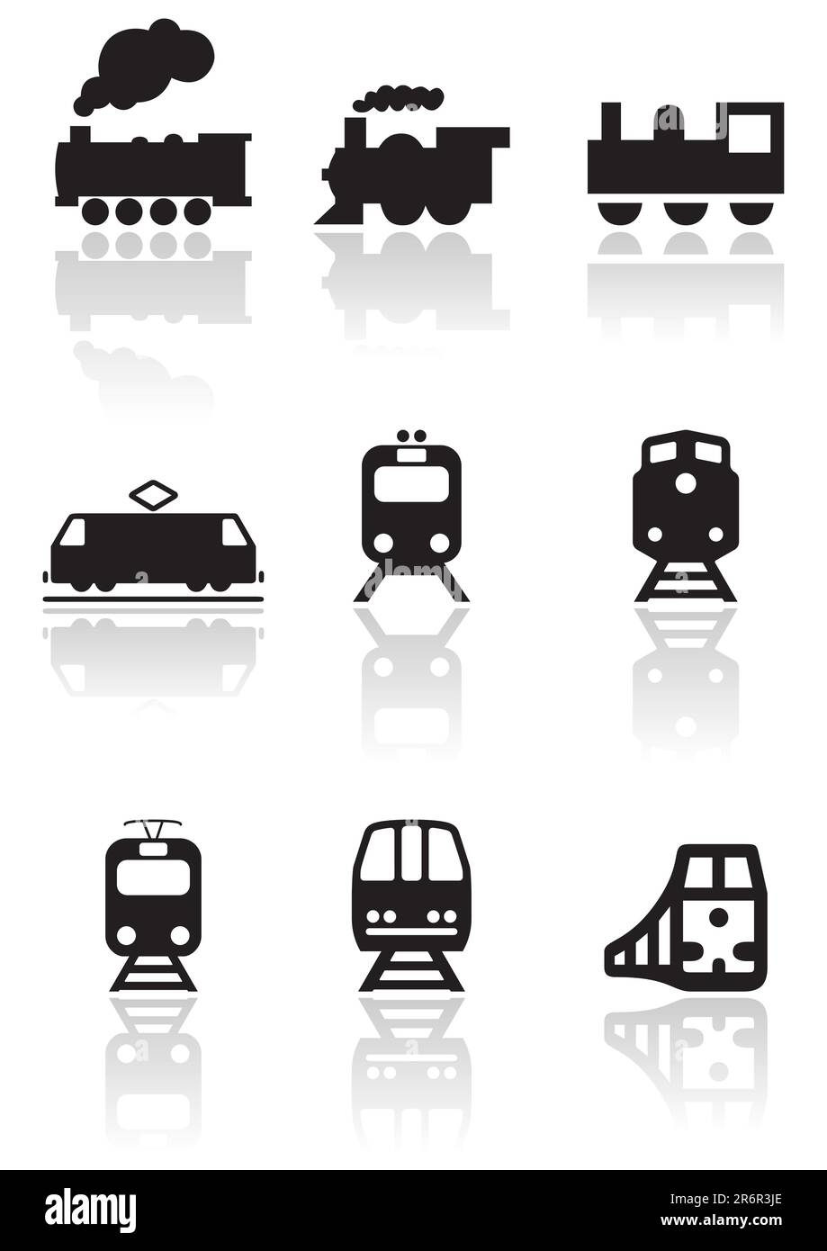 Ensemble vectoriel de différentes illustrations ou symboles de train ...