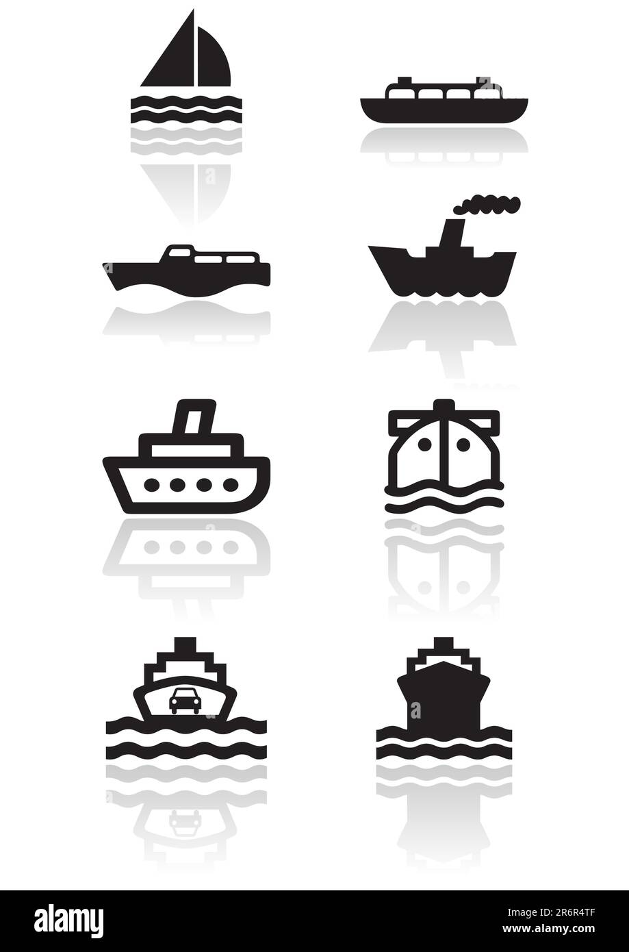 Ensemble vectoriel de différentes illustrations ou symboles de bateau ...