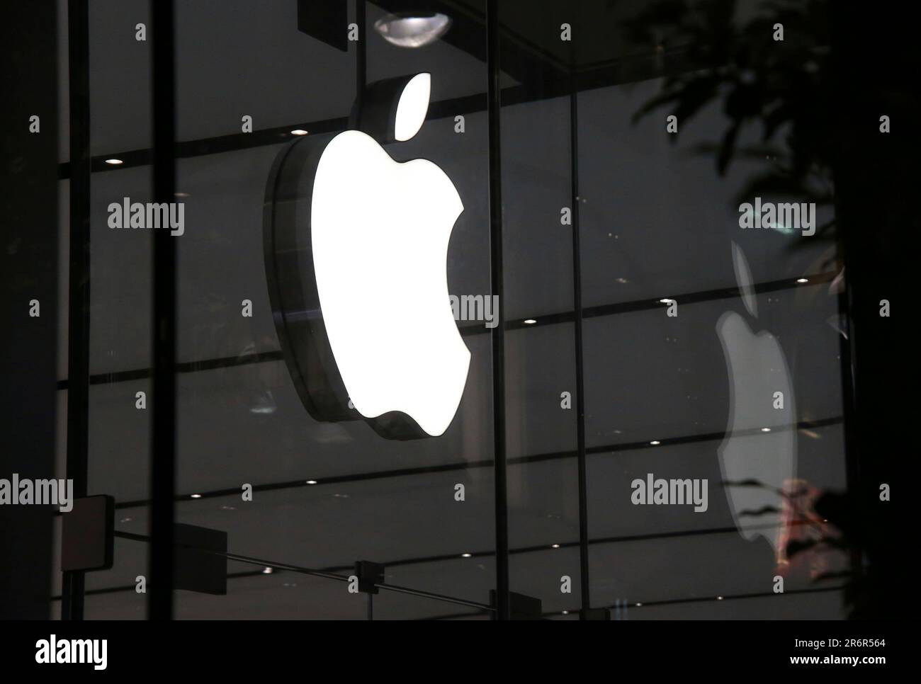 The trademark of Apple Inc. is seen in Shinjuku Ward, Tokyo on June 15 ...