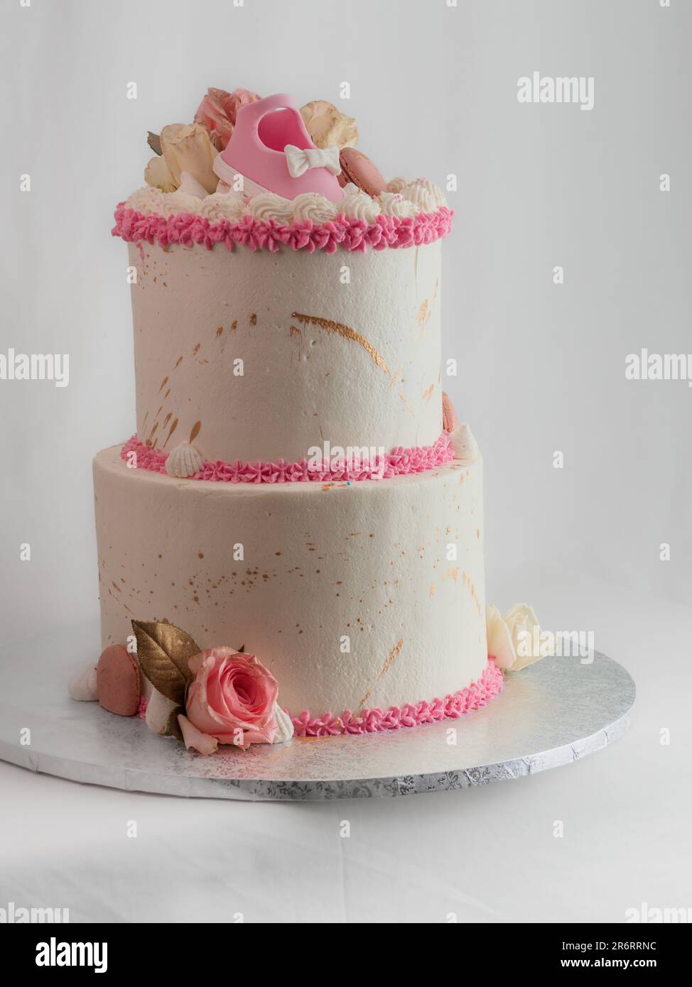 Présentoir à gâteaux rose pour chaussures bébé avec affiche pour garçon ...