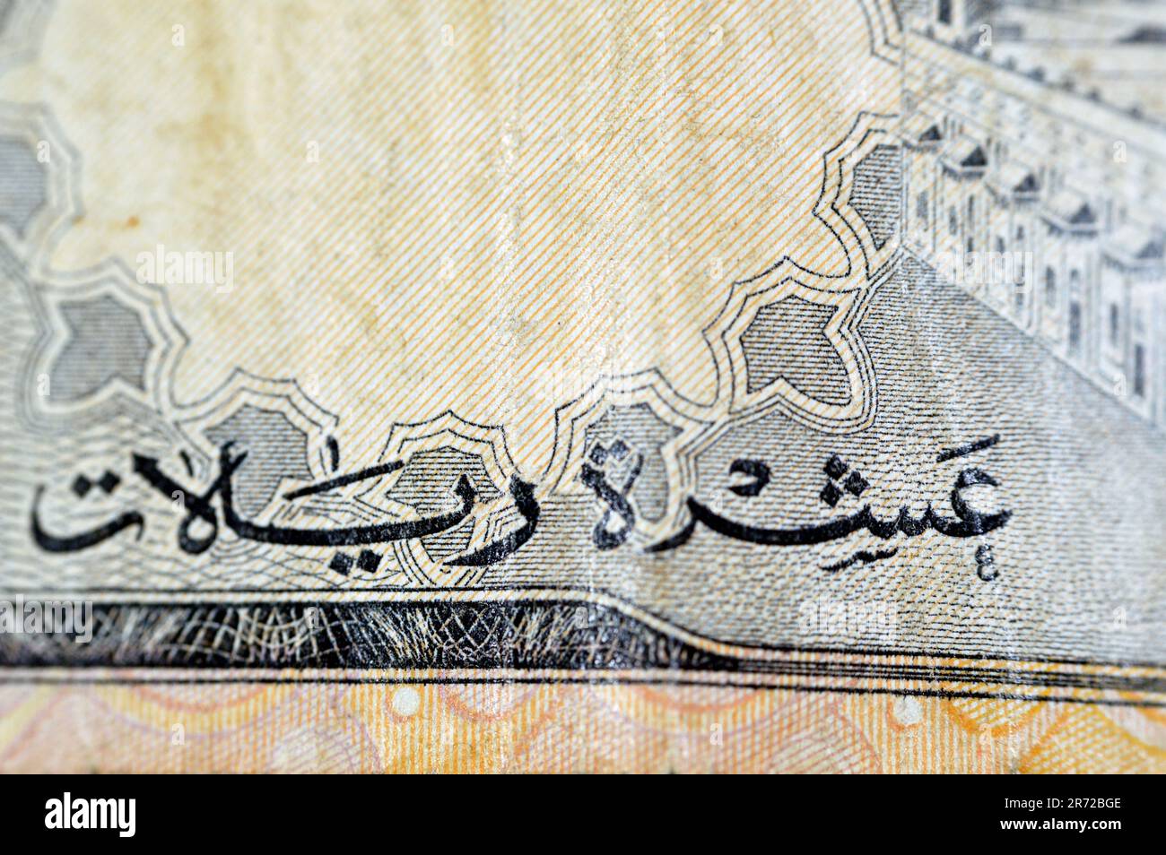 Un gros plan du côté opposé de 10 SAR Arabie Saoudite riyals argent ...