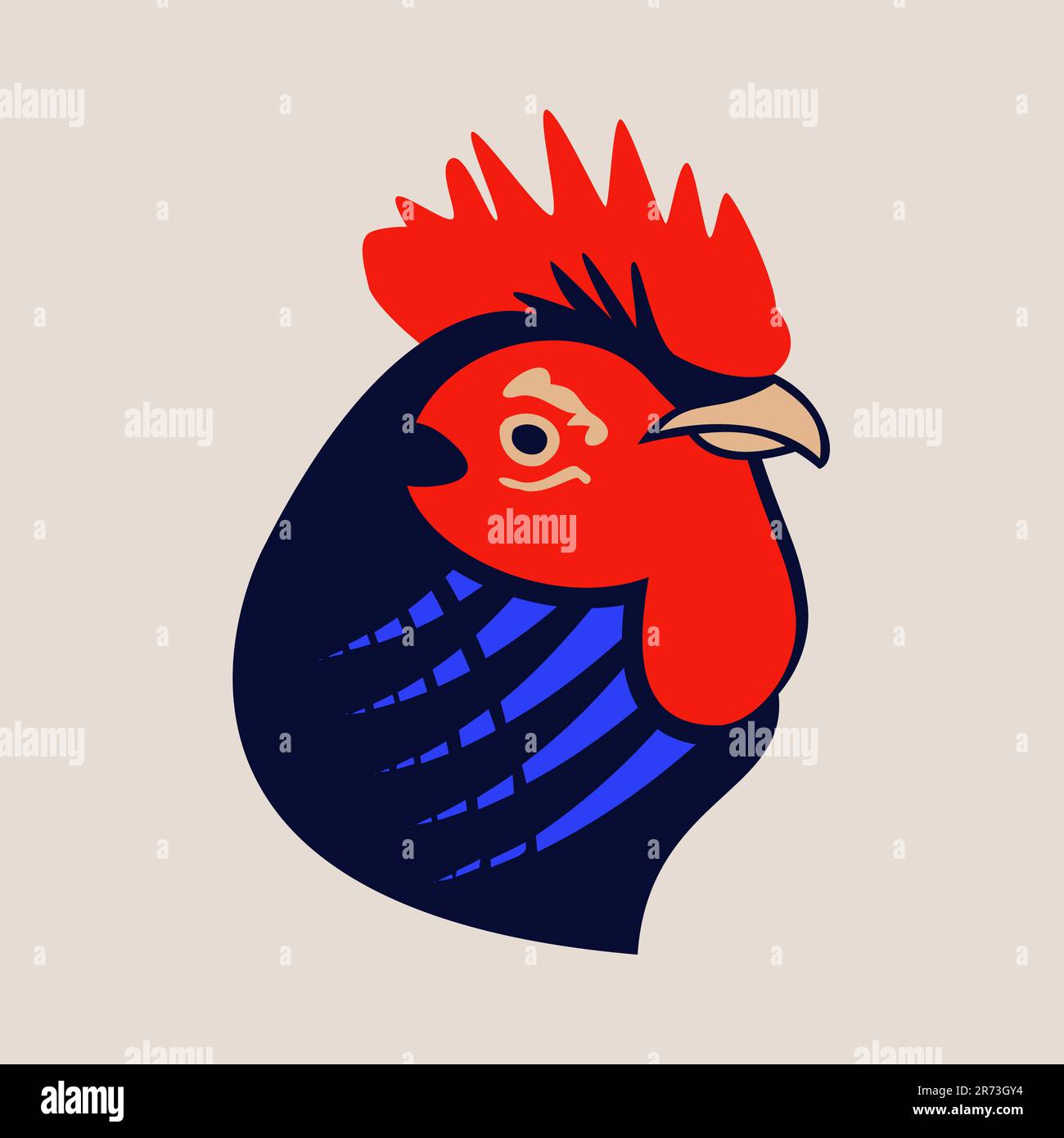 Silhouette de la tête de coq dans un design graphique moderne, mascotte ...
