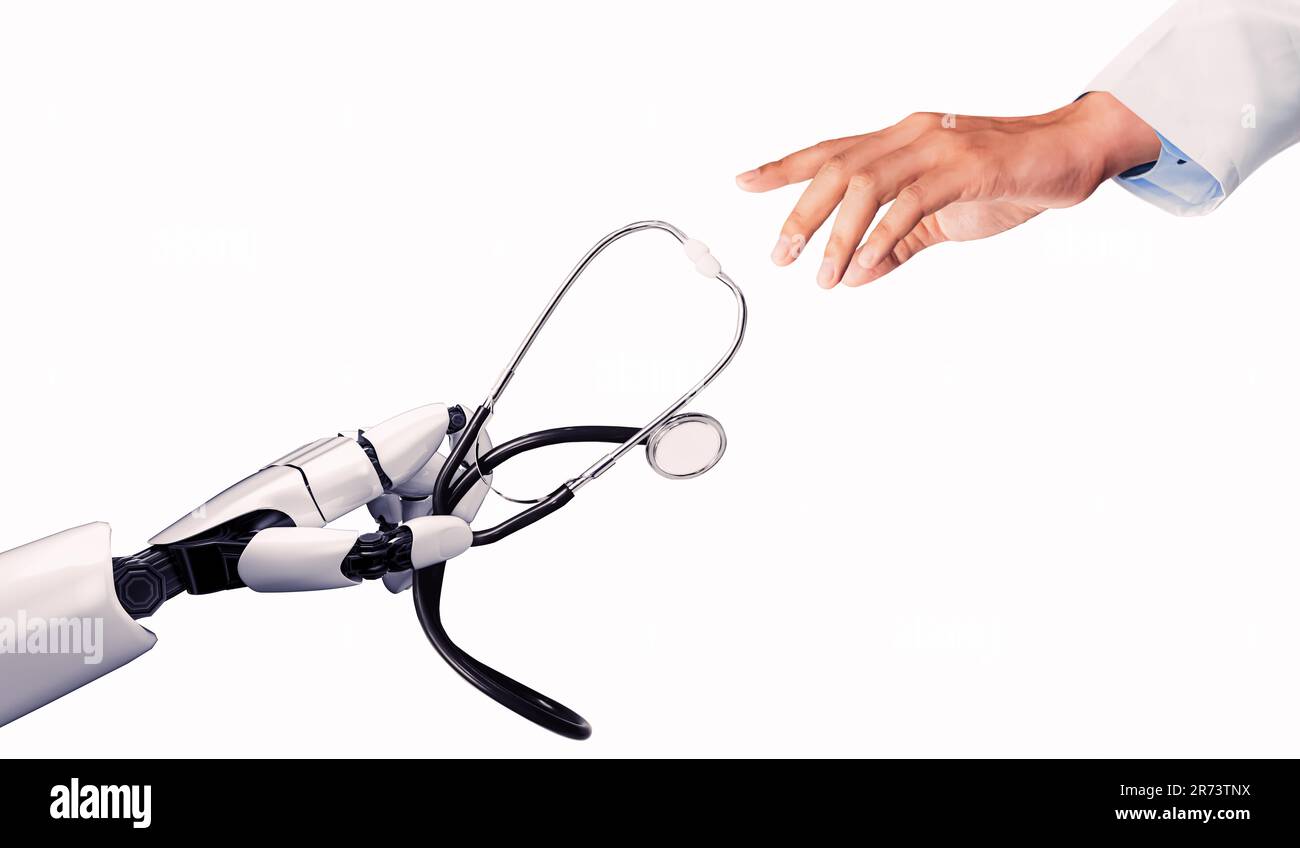 Le robot d'intelligence artificielle médicale fonctionne dans le futur hôpital. Soins de santé ...