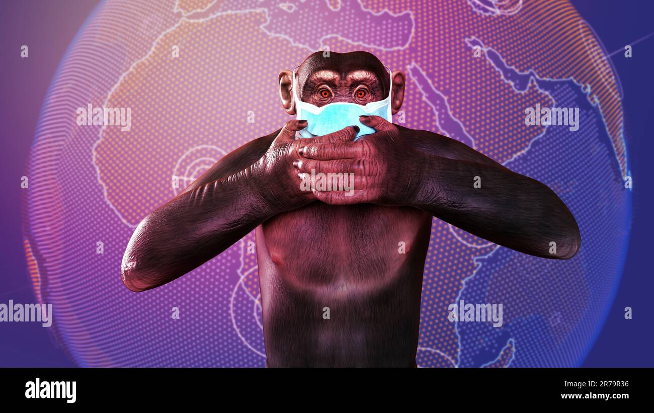 Sensibilisation à la variole du singe. Singe dans un masque médical en ...