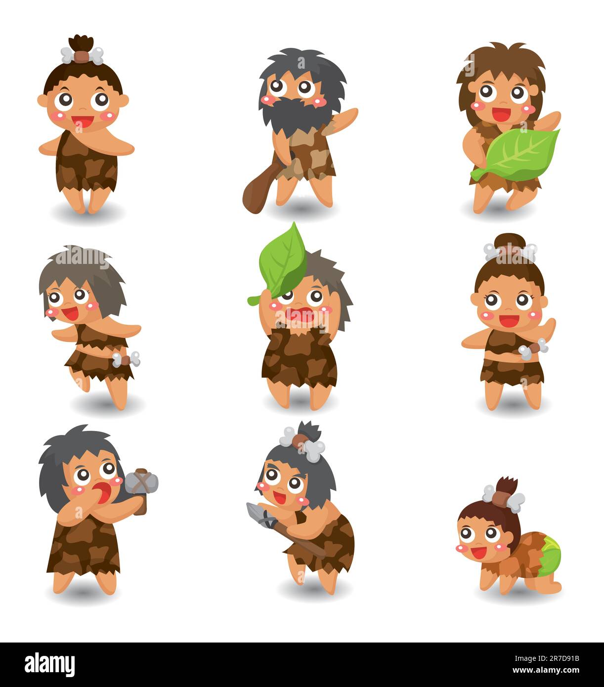 Ensemble d'icônes de dessin animé Caveman, vecteur Image Vectorielle ...