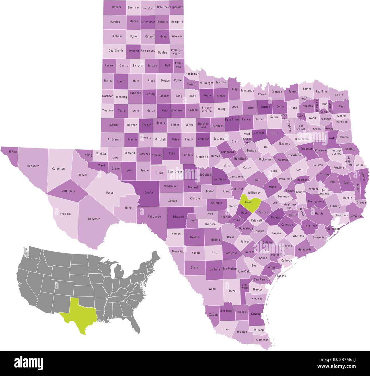 Carte des comtés de l'État du Texas avec frontières et noms. Le fichier ...