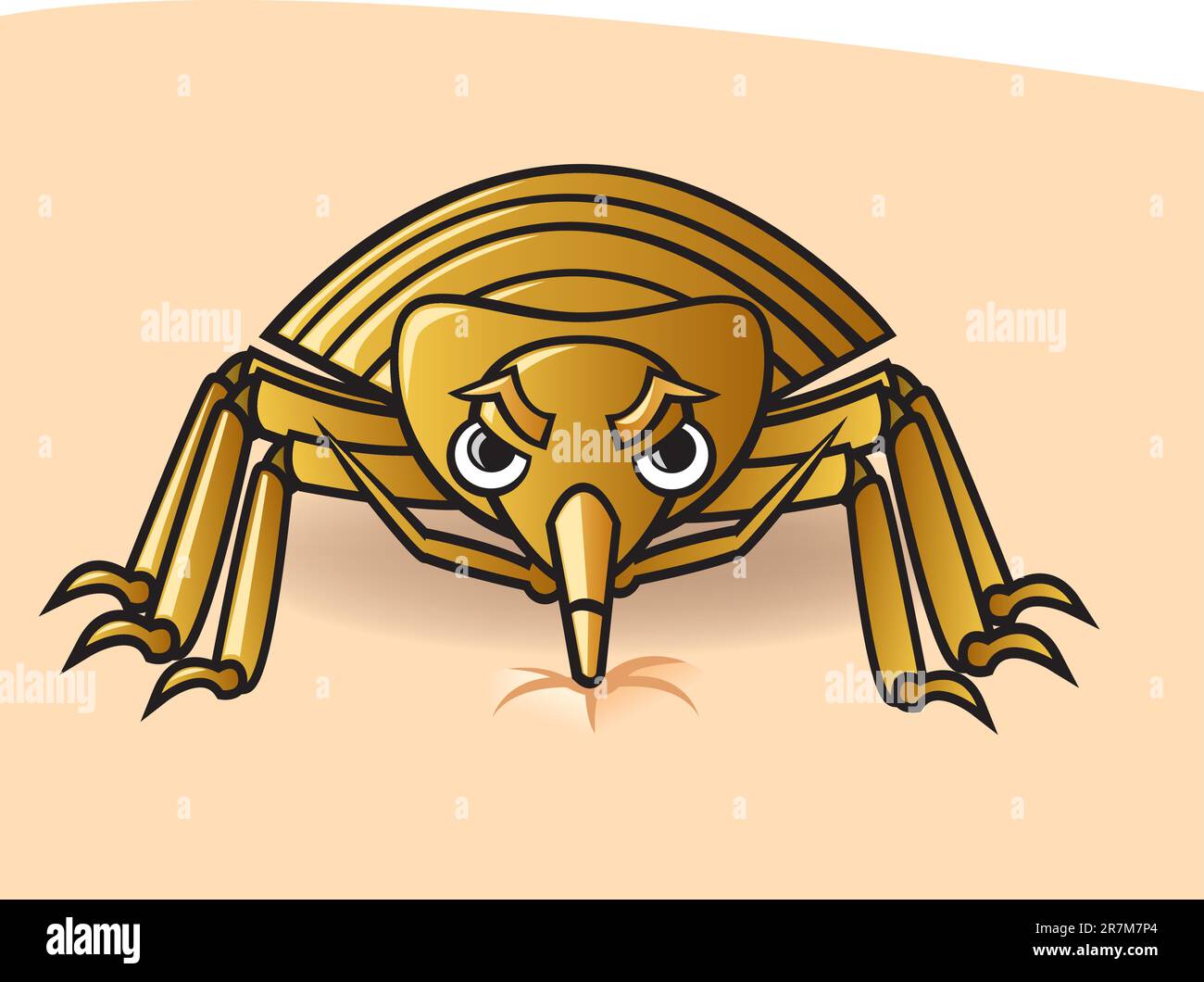 Un punaise de lit de dessin animé brun mordant sur le sang de quelqu'un ...