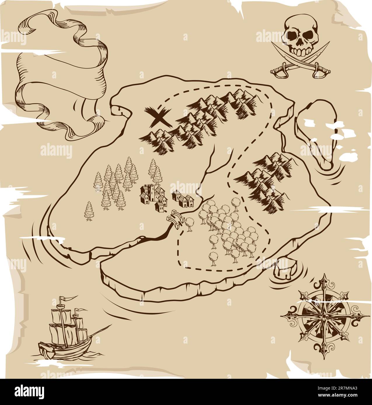 Carte trésor pirate parchemin vieux Banque d'images vectorielles - Alamy
