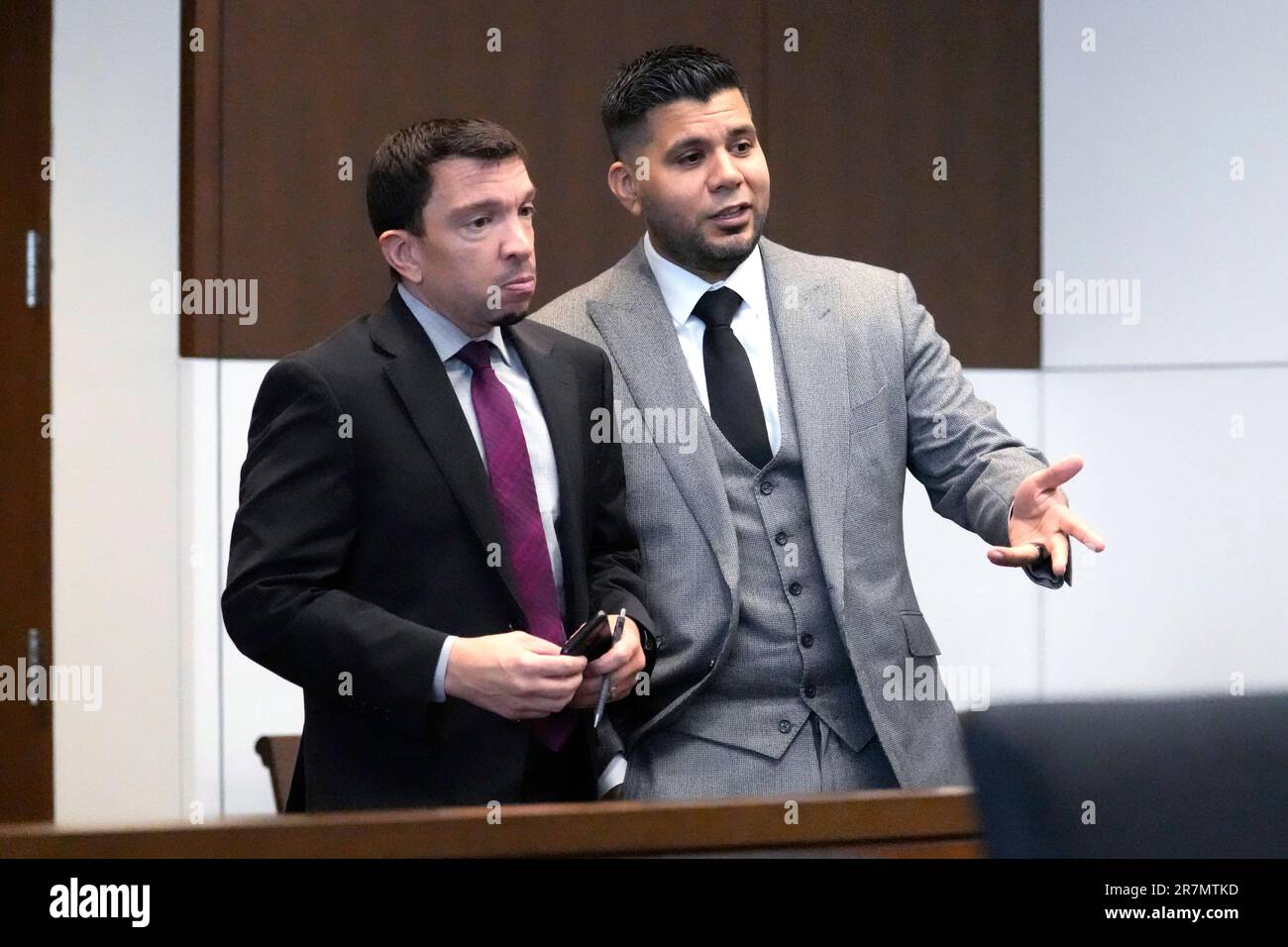 Robert E. Crimo Jr.'s attorney George Gomez, right, talks with ...