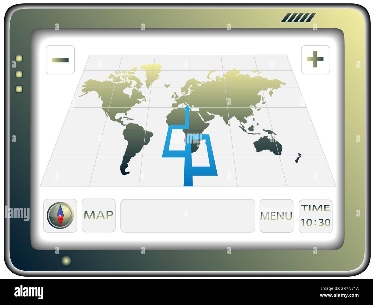 Le navigateur GPS portable avec la carte du monde située à l'écran ...