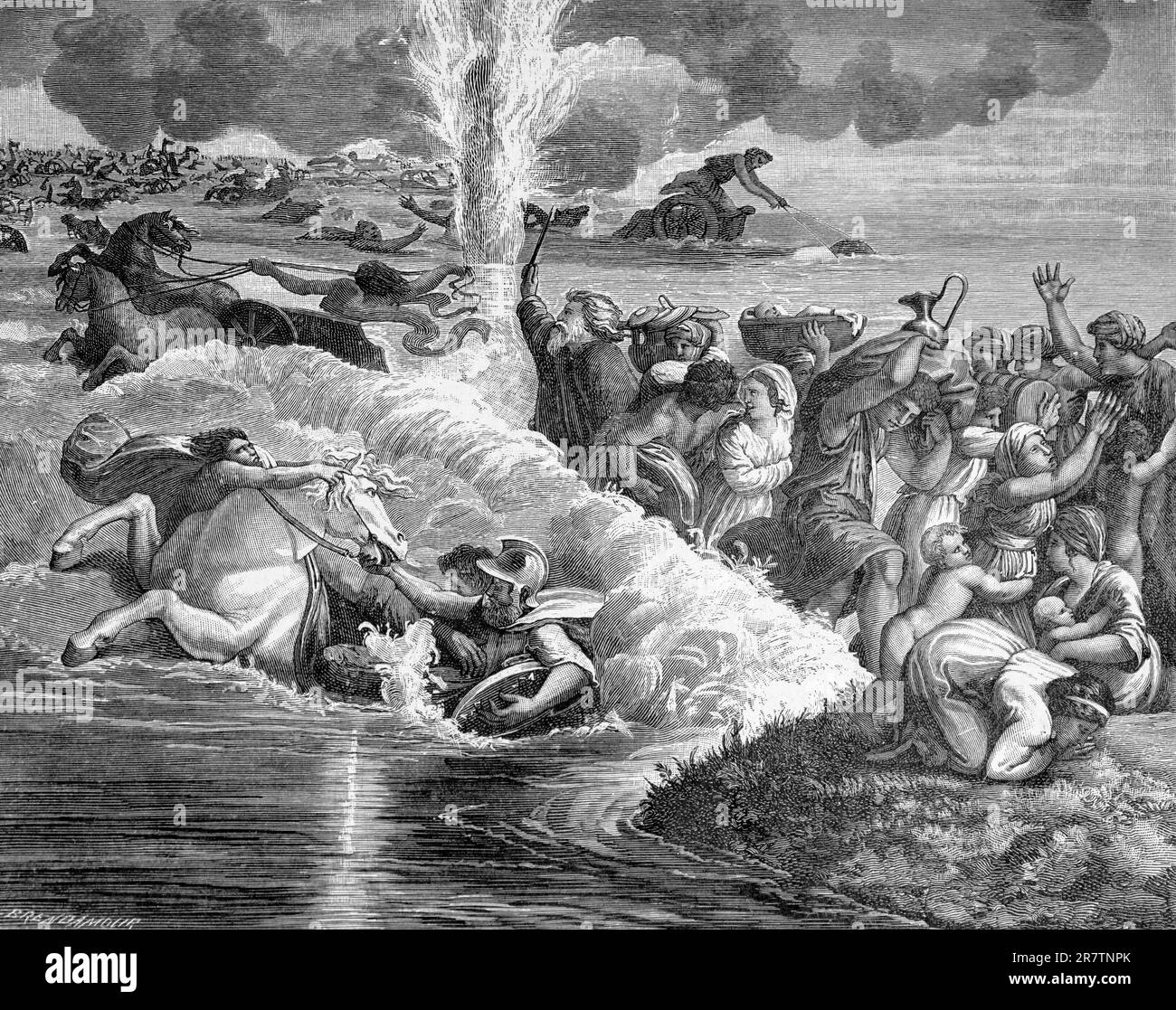 Illustration de la mer rouge de moïse Banque d'images noir et blanc - Alamy