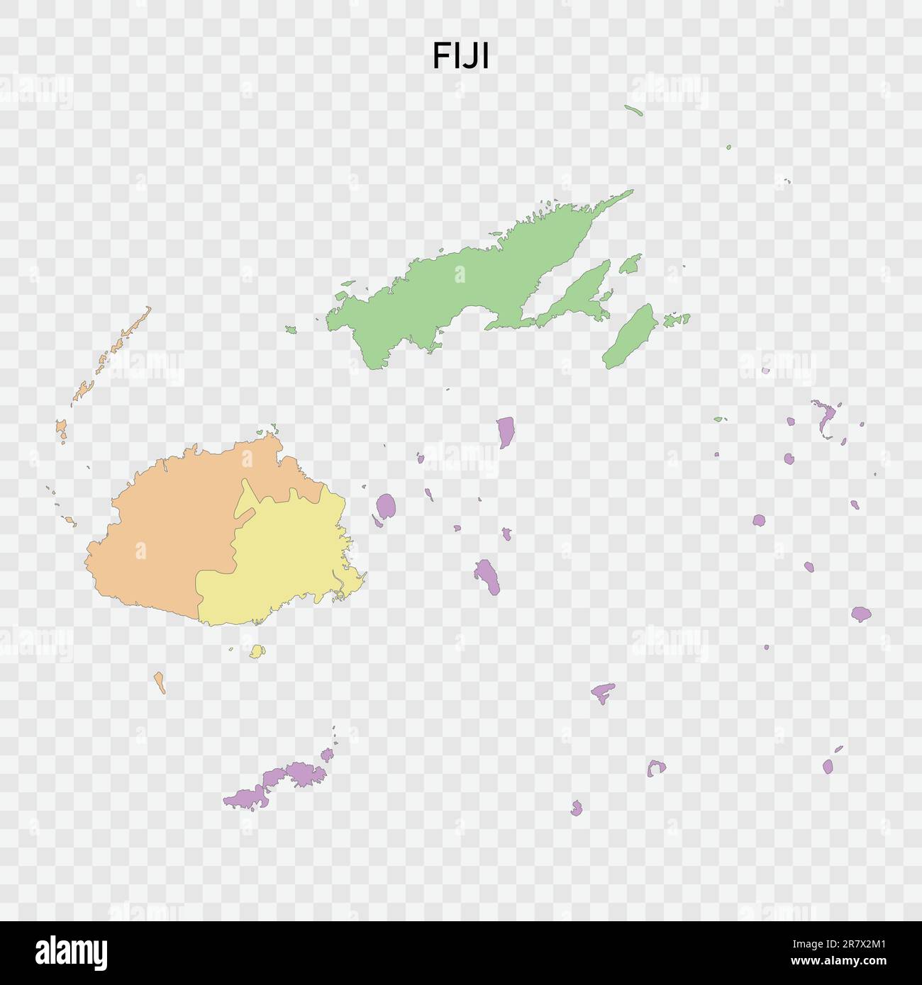 Carte couleur isolée des Fidji avec frontières des régions Image ...