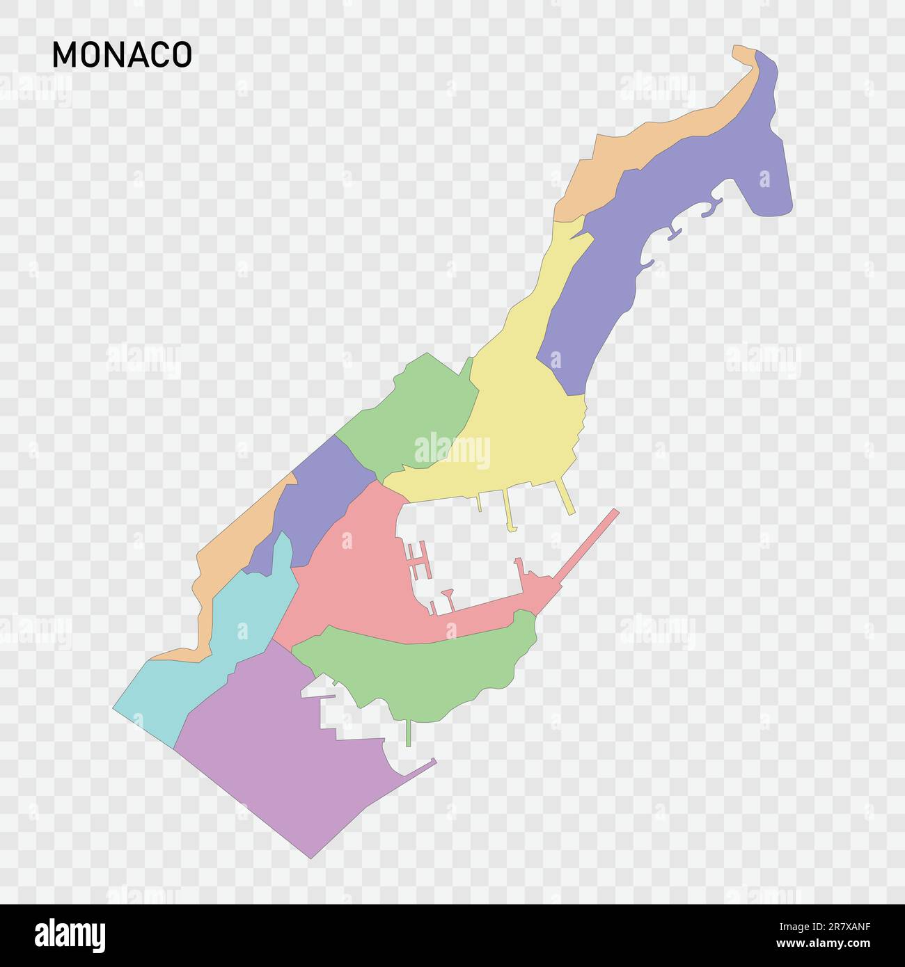 Carte couleur isolée de Monaco avec frontières des régions Image ...