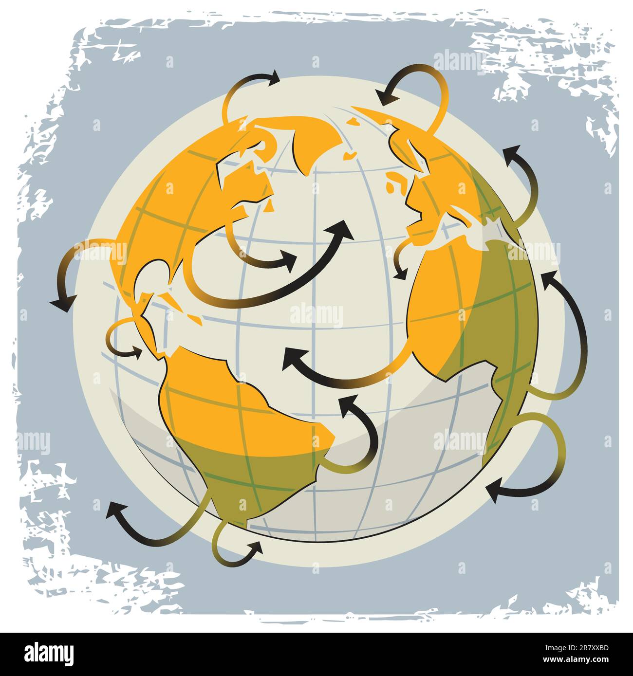 Illustration d'un globe et d'un nombre de flèches comme un symbole de communication et voyage ...