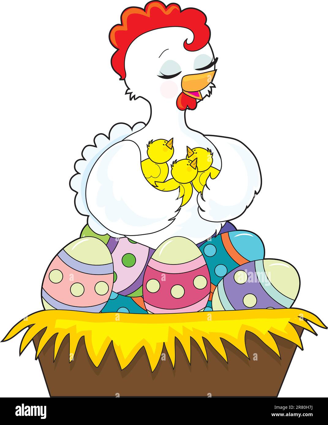 Une bonne poule détient ses poussins avec ses ailes, qu'elle siège sur ...