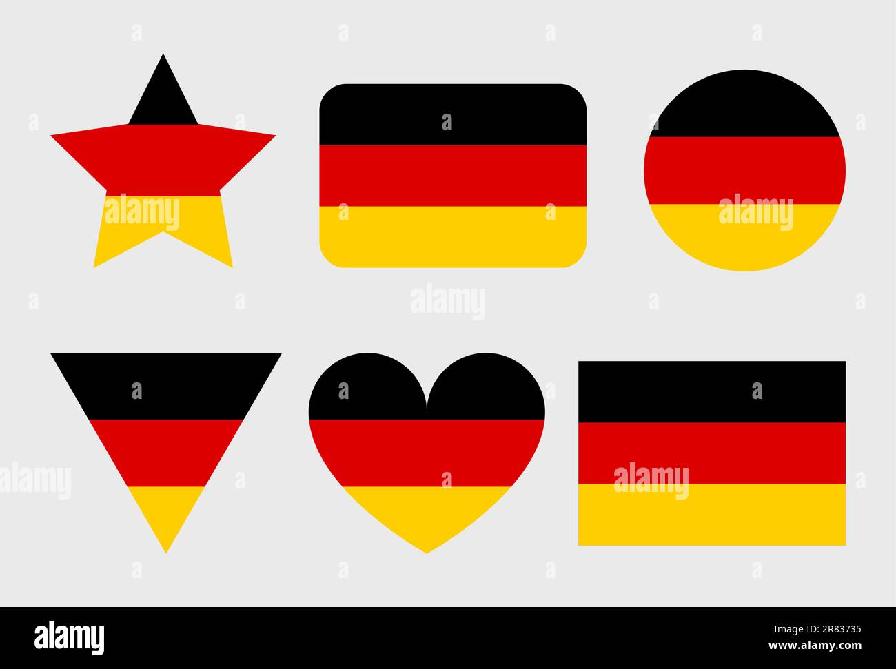 Icônes vectorielles drapeau allemand en forme de coeur, étoile, cercle ...