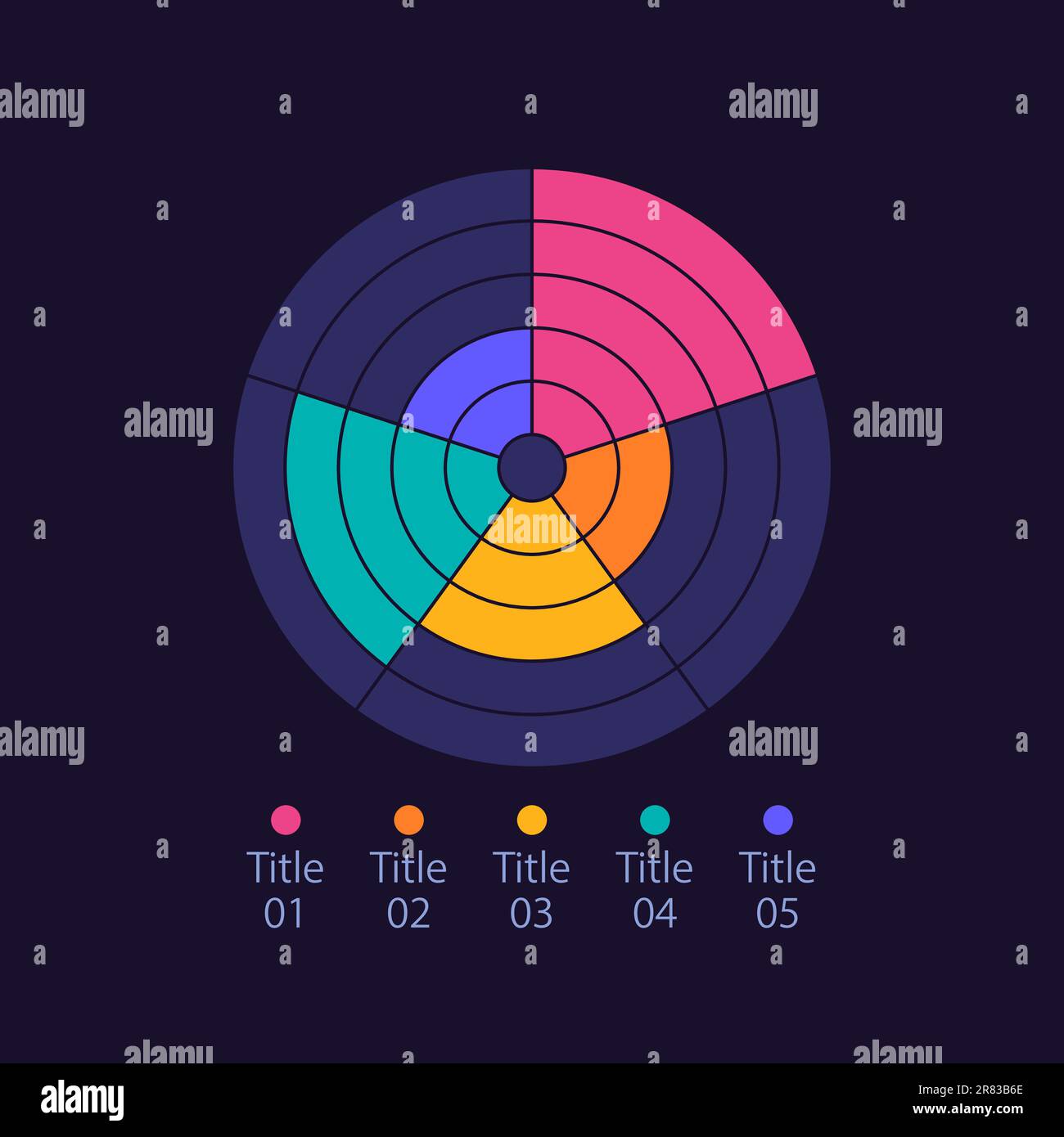 Modèle de diagramme infographie à cercle concentrique pour thème sombre ...