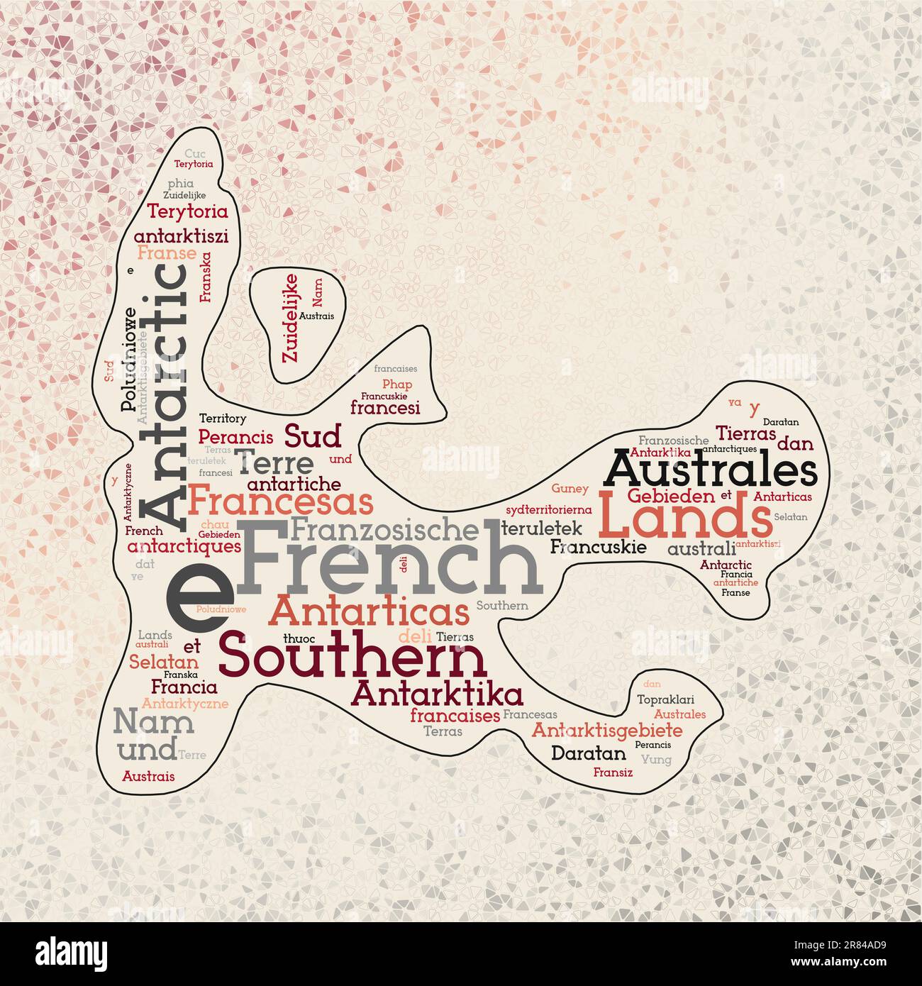 Forme TAAF avec noms de pays nuage de mots dans plusieurs langues ...
