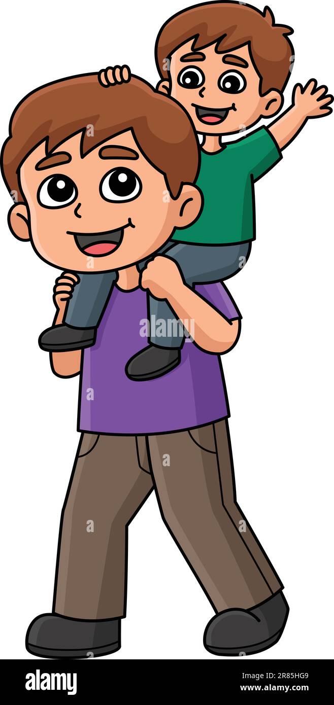 Père portant son fils Cartoon couleur Clipart Image Vectorielle Stock ...