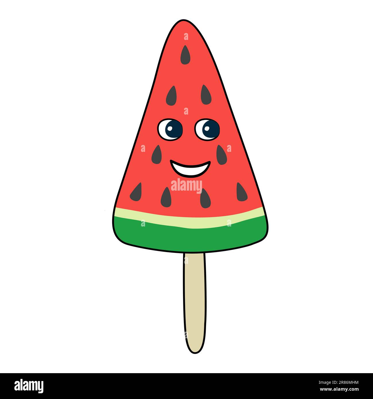 Crème glacée à la pastèque avec visage, style groovy mignon personnage de dessin animé ...