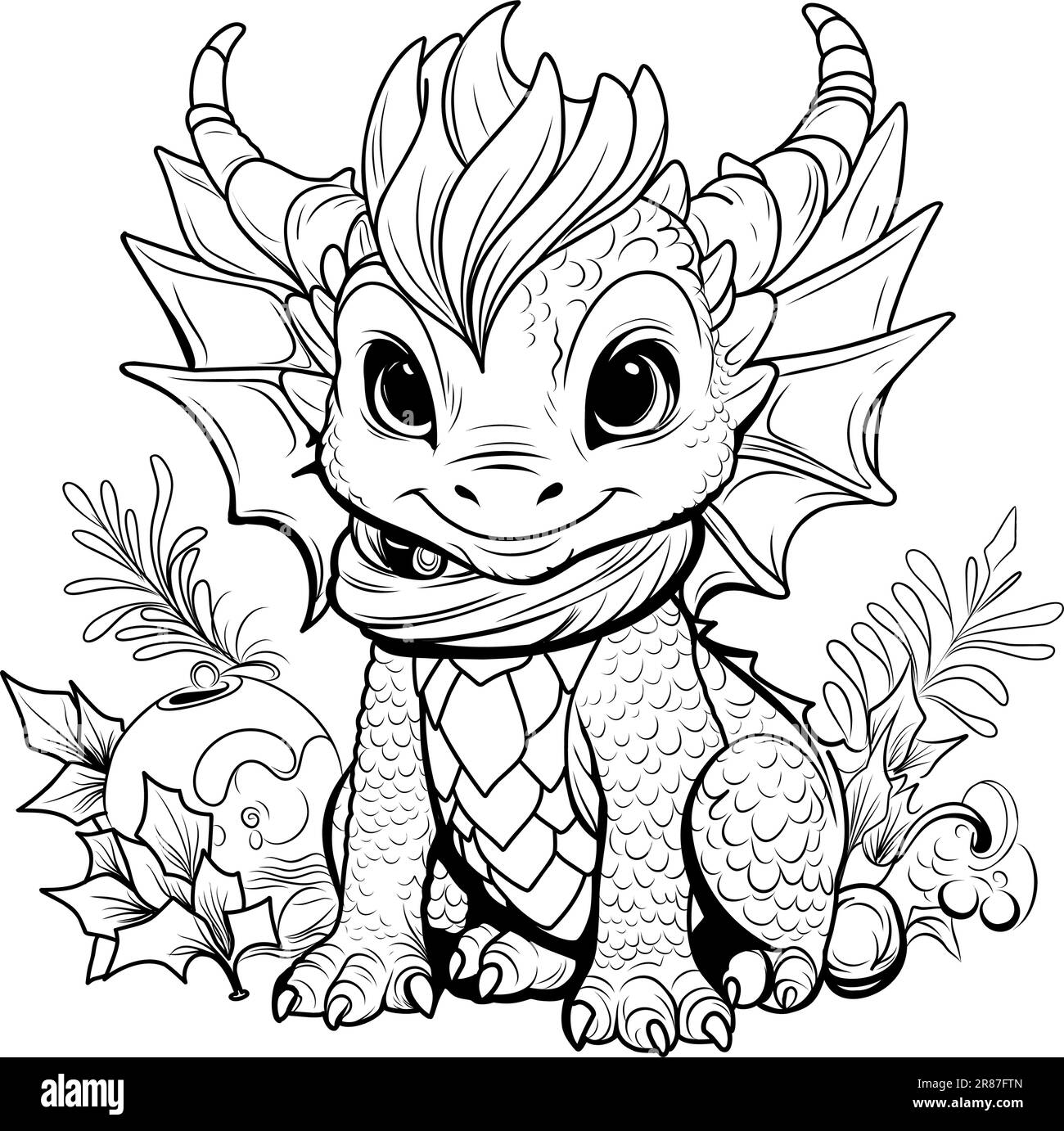 Livre de coloriage Dragon. Page de coloriage simple ligne d ...
