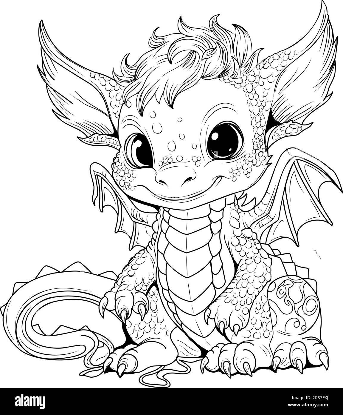 Livre de coloriage Dragon. Page de coloriage simple ligne d ...