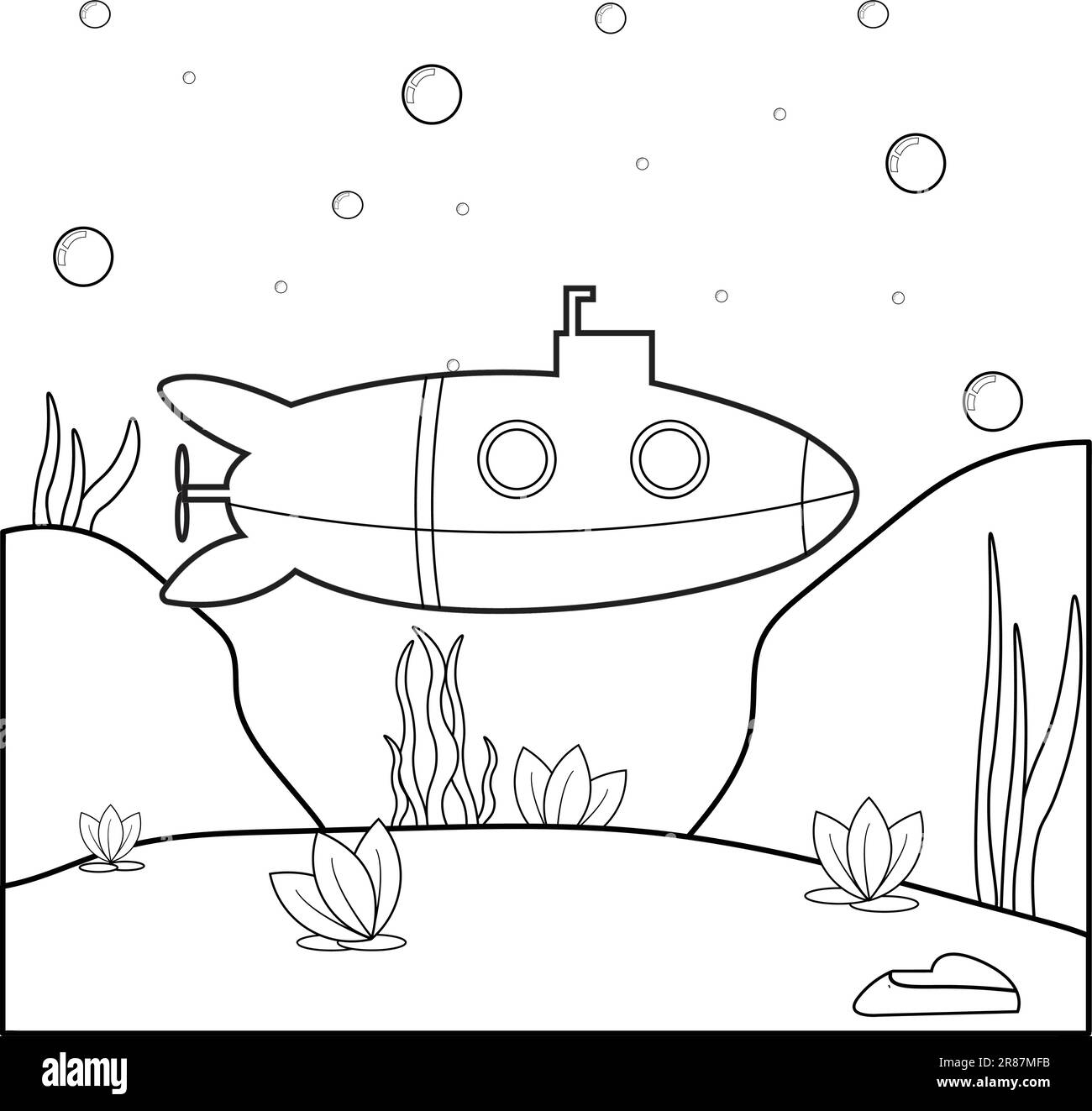 Page de coloriage d'un dessin sous-marin sous-marin. Illustration de la ...