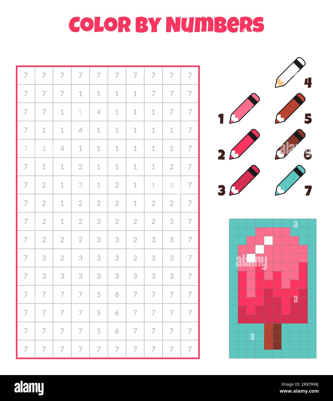 Couleur par nombres. Livre de coloriage pour enfants.Pixel art Image ...