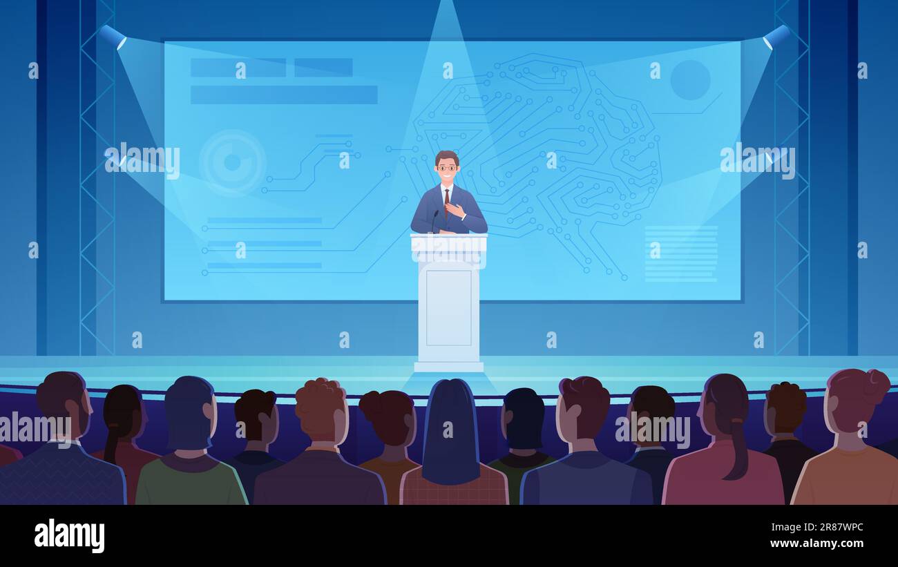 Discours public d'un scientifique lors d'une conférence scientifique ou d'un symposium sur l ...