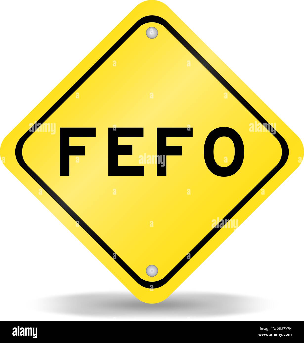 Panneau de transport de couleur jaune avec le mot FEFO (abréviation de ...