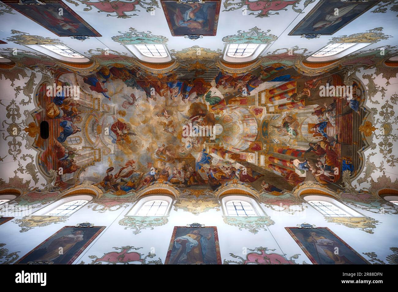 Tableau monumental de plafond par Johannes Zick, gothique, baroqueisé ...