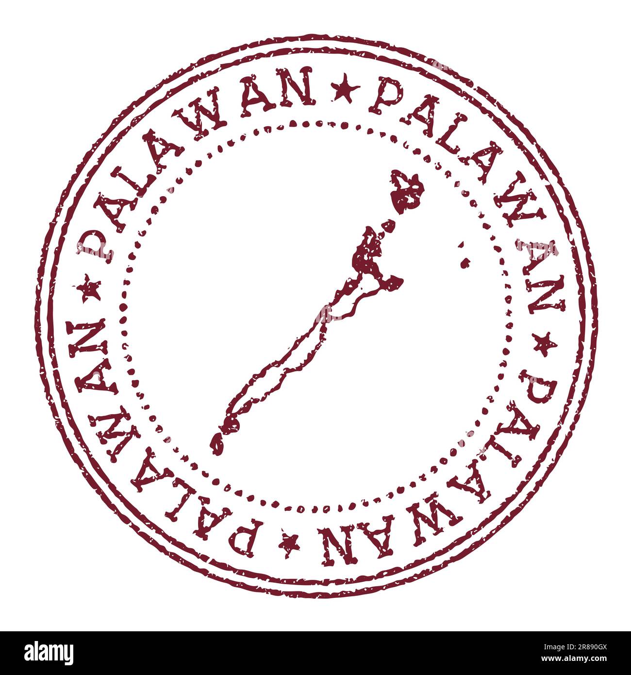 Timbre rond en caoutchouc Palawan avec carte de l'île. Timbre passeport ...