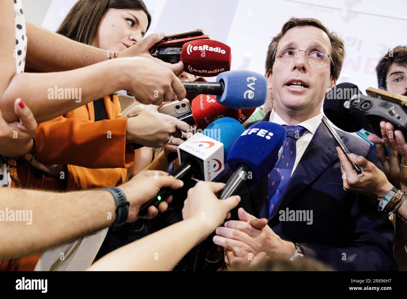The mayor of Madrid, José Luis Martínez-Almeida, gives statements to ...