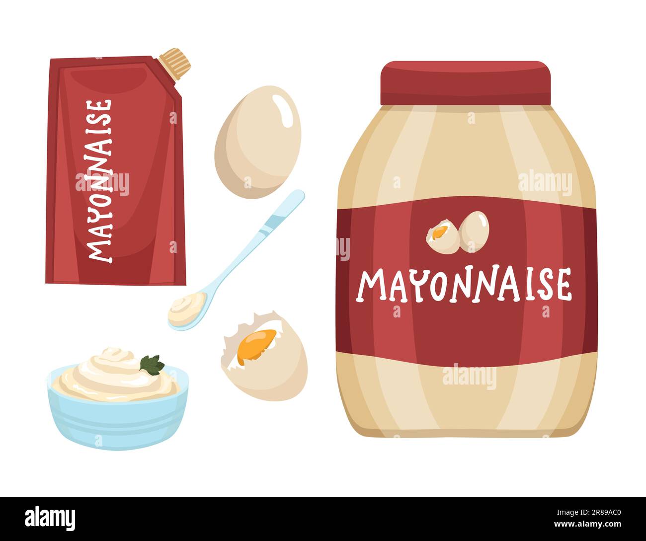 Sauce mayonnaise. Bouteille de sauce Mayo, bol, cuillère, éclaboussure ...