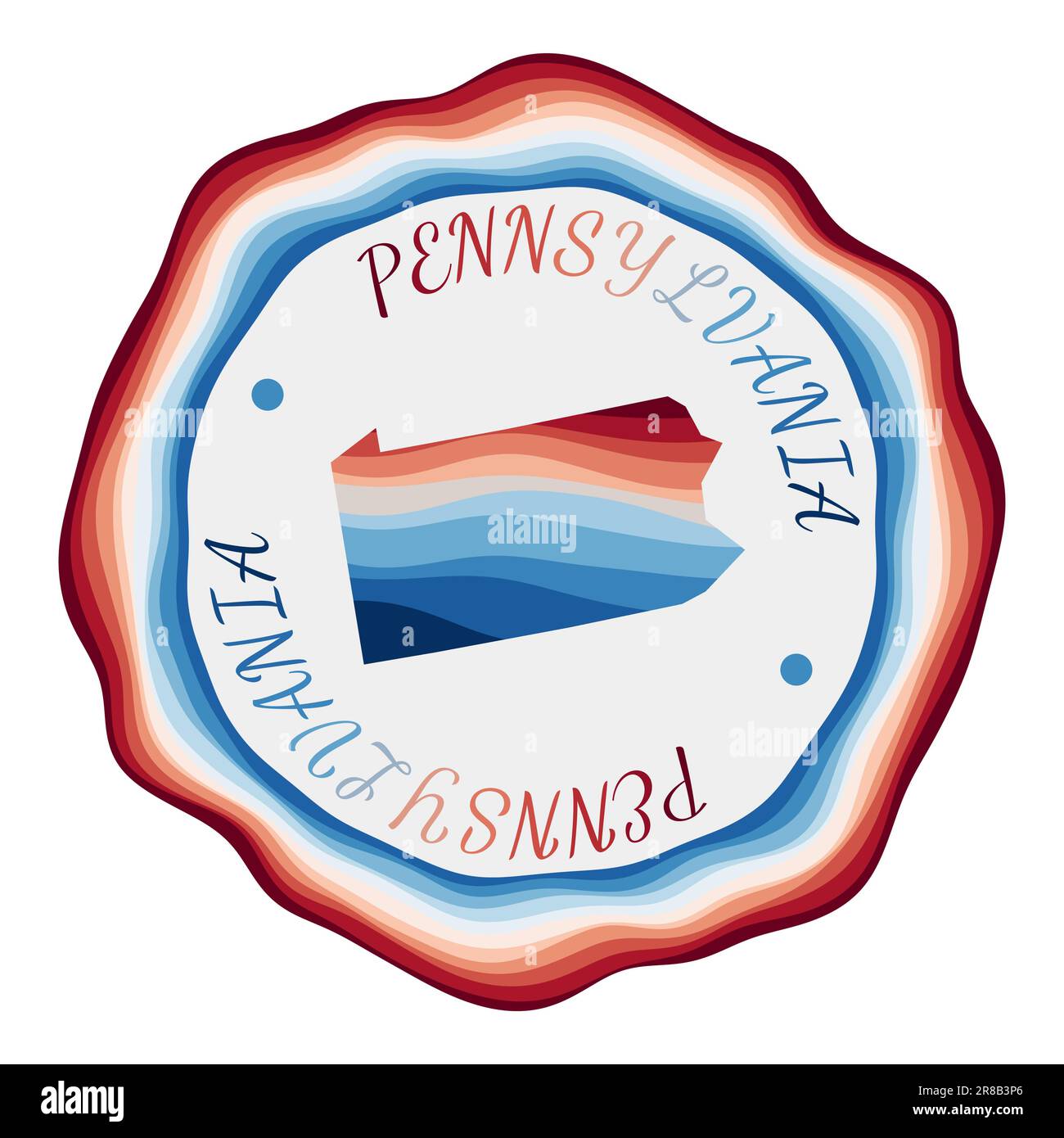 Badge de Pennsylvanie. Carte de l'état américain avec de belles vagues ...