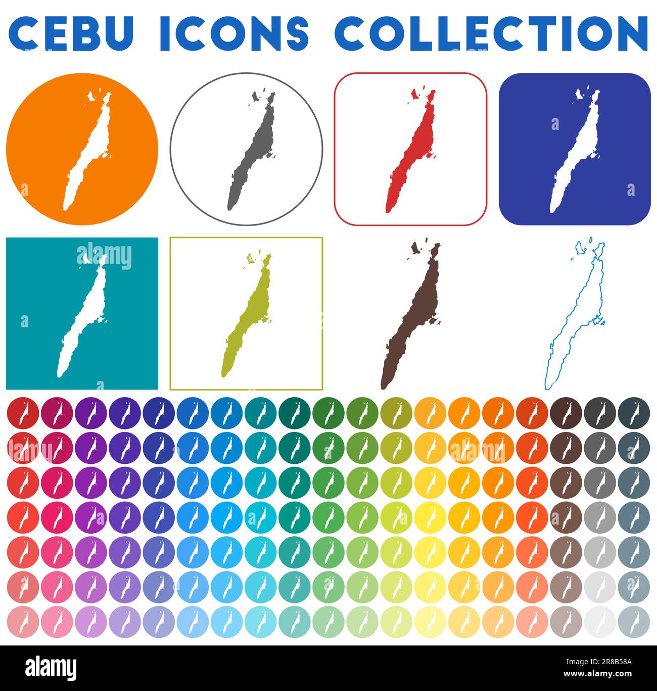 Collection Cebu Icons. Icônes de carte tendance colorées et lumineuses ...
