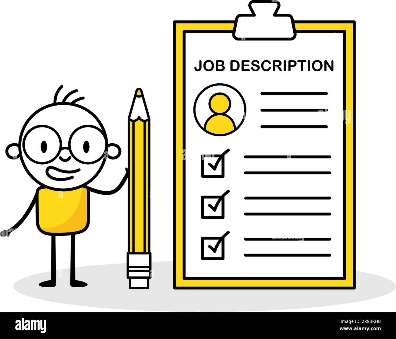 Comic employeur homme tient un crayon et écrit le document de ...